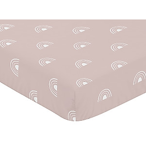 Sweet Jojo Designs Mauve and White Boho Rainbow Girl Fitted Crib Sheet Baby or Toddler Bed Nursery - Pink Dusty Rose White Bohemian Celestial Sky Outdoors Nature