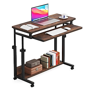 LITTLE TREE Small Portable Computer Desk Mobile Standing Table, Brown