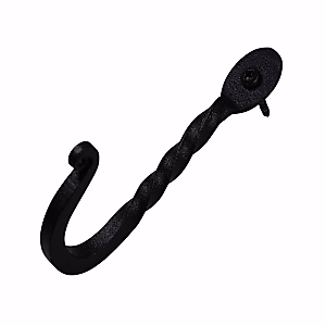 Renovators Supply Bathroom Hooks 4.5 in. Black Wrought Iron Twisted Wall Mount Hooks for Hanging Robe, Towel, Hat, or Jewellery with Mounting Hardware