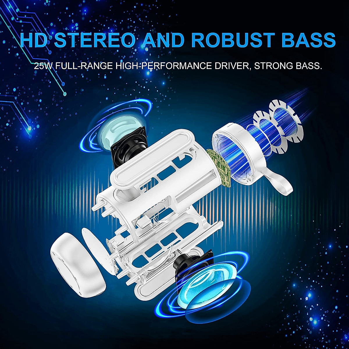 comiso Waterproof Bluetooth Speaker IPX7, 25W Wireless Portable Speakers Loud Sound Strong Bass Stereo Pairing 36 Hours Playtime, Bluetooth 5.0 Built in Mic for Calls White