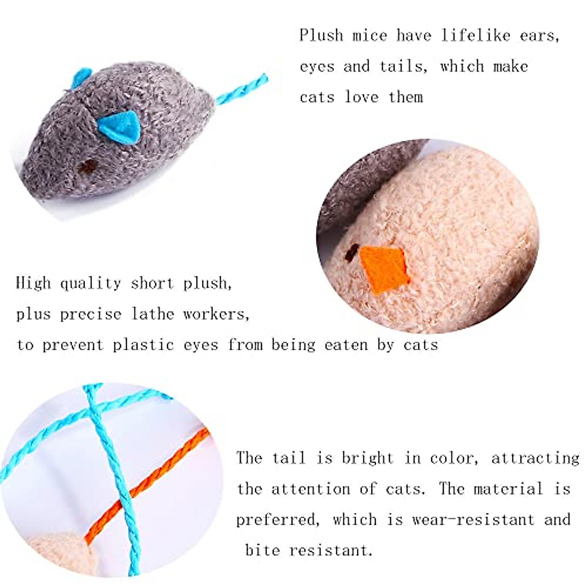 Q.Y.HOME Cat Toy Interactive Toy Plush Mouse Shaped Toy - (3 Pack),Small Breeds