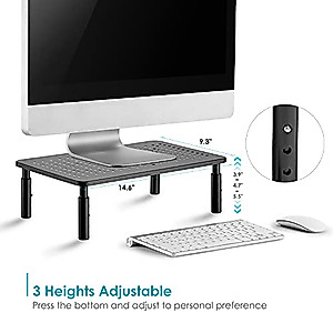 LOTEYIKE 2 Pack Monitor Riser Desktop Stand, Flat Screen TV Monitor Stand Riser, Sturdy Metal Laptop Computer Monitor Stand Shelf for Printer, iMac, 3 Height Adjustable PC Stand with Mesh Platform
