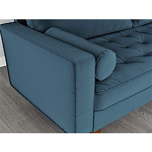 Container Furniture Direct S5456 Mid Century Modern Velvet Upholstered Tufted Living Room Sofa, 69.68", Prussian Blue