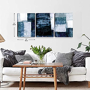 Kaupuar 3 Pieces Canvas Wall Art-Gray Blue Abstract Art Painting-Modern Canvas Artwork Wall Decor Ready to Hang 12''x16'', 3 Pieces
