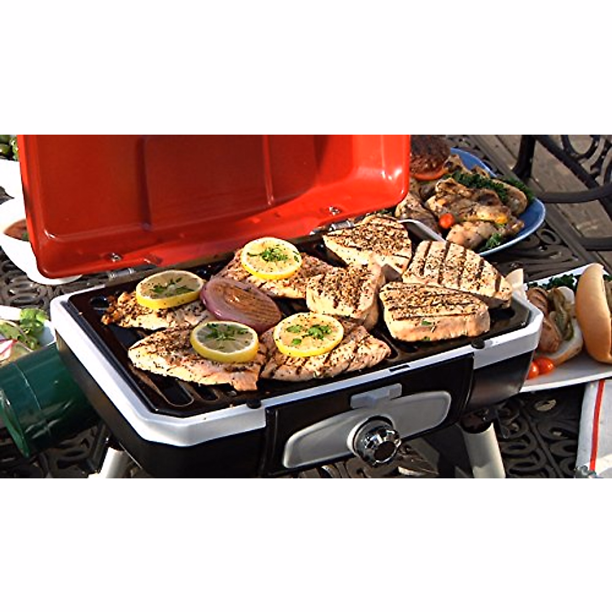 Cuisinart CGG-180 CGG180 Propane, 22" H x 17.6" W x 11.8" L, Petit Gourmet Portable Gas Grill with VersaStand, Red