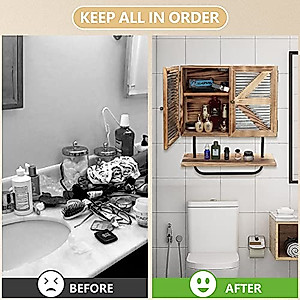 Butizone Barndoor Bathroom Wall Cabinet, 17x21'' Small Wall Mount Medicine Storage Cabinet, Rustic Bathroom Wall Cabinet Over Toilet with Shelve and Towel Bar