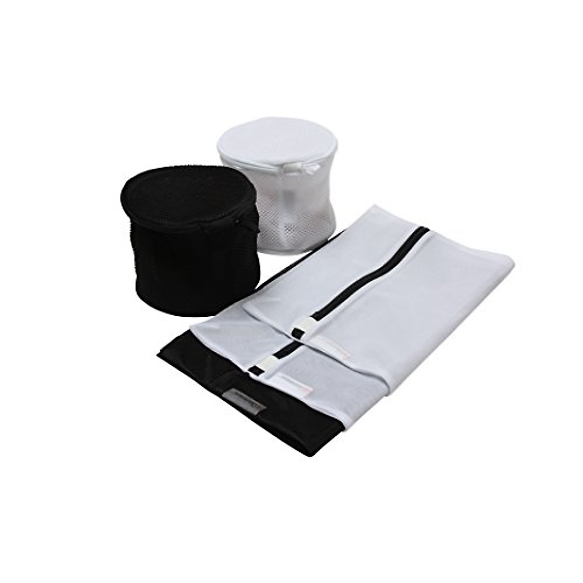 Mesh Laundry Bags - Set of 5 (2 Large, 1 Medium & 2 Premium Round Double Layer Wash Bags - White & Black) for Delicates, Reusable Face Masks, Socks, Baby Items and Laundry Travel Organization