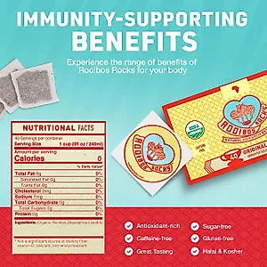 Caffeine Free Red Rooibos Tea Bags 40 - Naturally Sweet Herbal Tea Safe for Children and Pregnant Women - Low Tannin, Premium Organic Rooibos Tea Sustainably and Ethically Farmed in South Africa