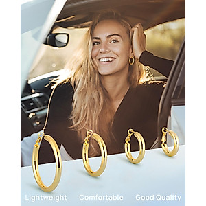 wowshow Chunky Thick Gold Tube Hoops Earrings for Women