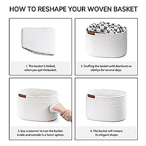 CHICVITA Woven Storage Basket for Shelves, Cotton Rope Dog Toy Bin, Empty Gift Basket with Handles, Small Laundry Baskets for Cloth Towel Shoes, White Oval Basket 3 Packs