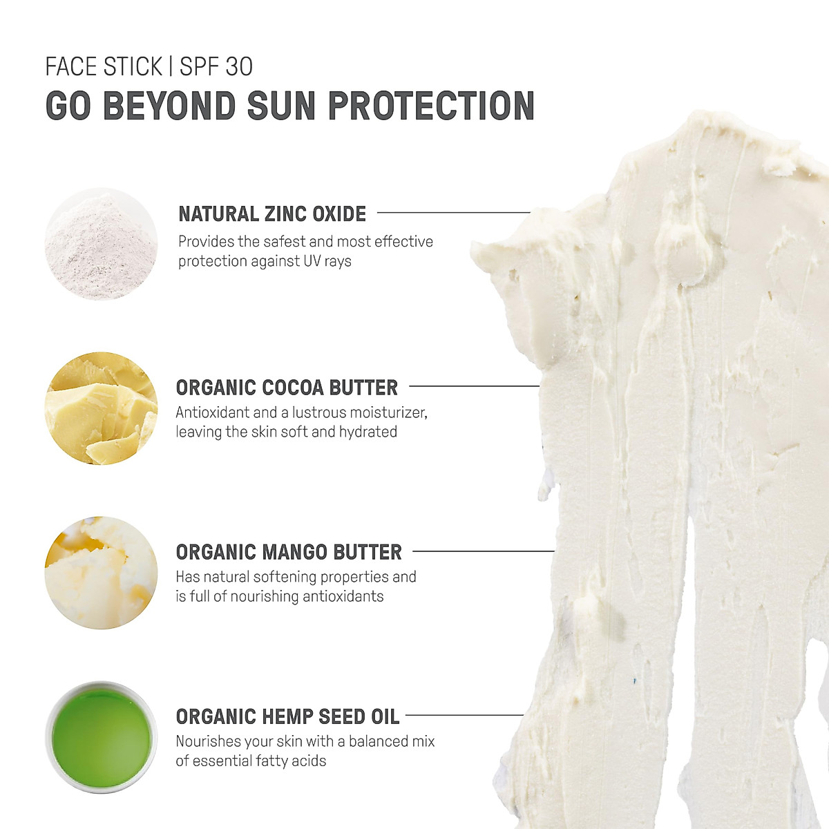 Raw Elements Face All-Natural Mineral Sunscreen Stick, Non-Nano Zinc Oxide, 95% Organic, Water-Resistant 80 Min, Reef Safe, All Ages Safe, SPF 30+, Travel Sunblock 0.5 oz