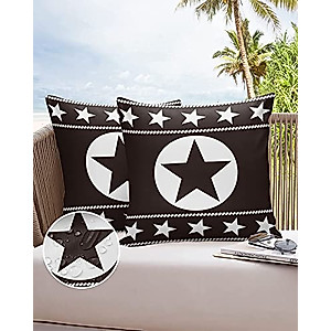 Outdoor Throw Pillow Covers Waterproof Pillow Cases 18x18in Texas Retro Western Stars Decorative Pillow Covers Square Cushion Cases for Couch Sofa Patio Garden,2 Pack Rustic Dark Brown Back