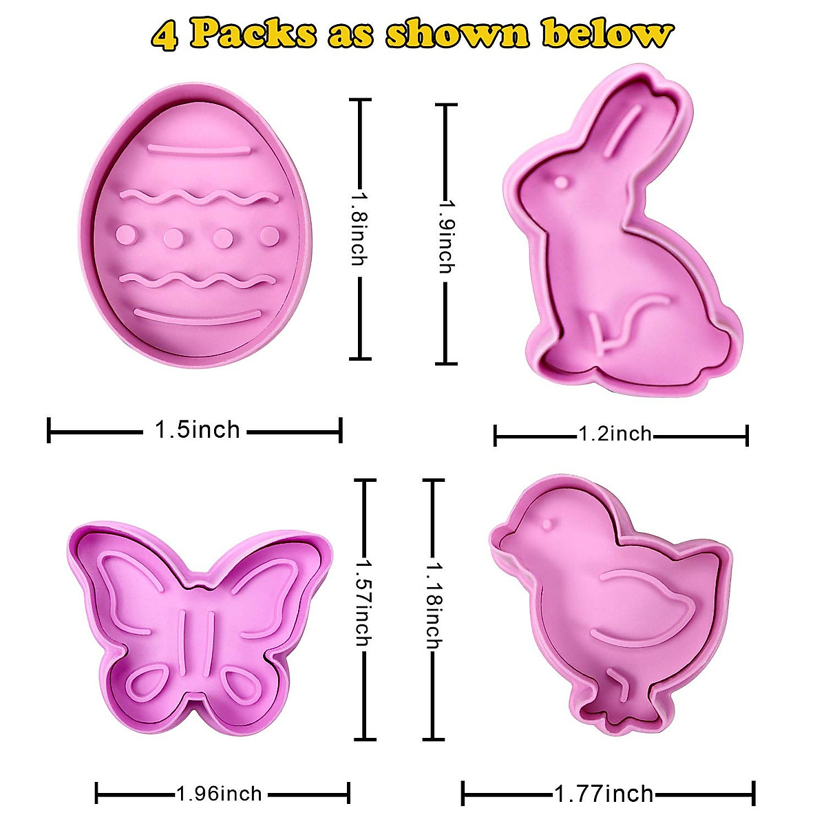 Mini 3D Easter Cookie Cutters Set, Easter Fondant Biscuit Pastry Cookie Cutter Stamp, Spring Spring-Loaded Handle Cutter Shape with Easter Eggs, Bunny, Chick, Butterfly (4 PCS)