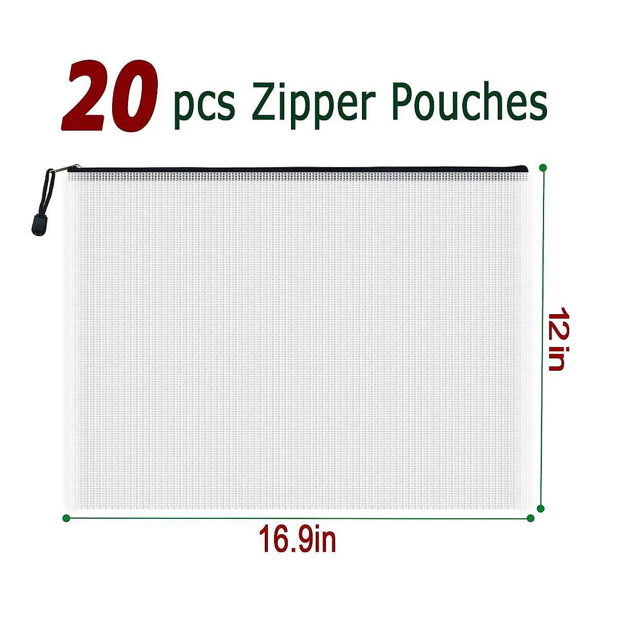 AUSTARK 20 Pcs Zipper File Bags, Plastic Mesh Pouch, Board Game Storage Bag, Waterproof Bags for Office School (A3 Size 16.9''x12'', White and Black)