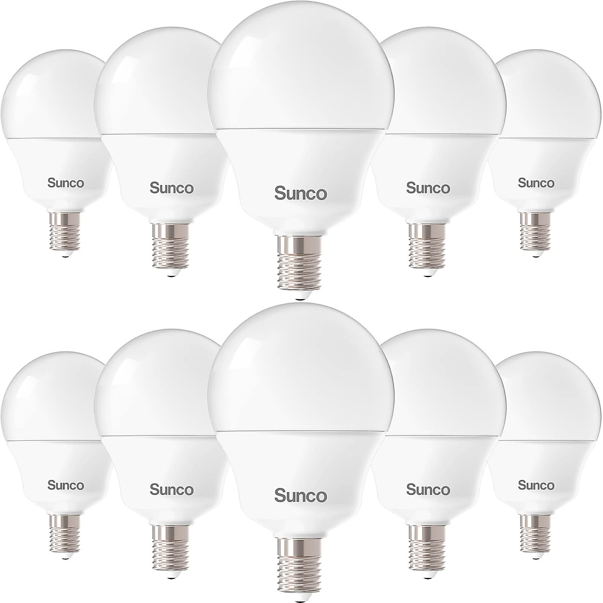 Sunco 10 Pack E12 LED Bulbs Candelabra CRI92 3000K Warm White, 5W Equivalent 40W, 450 Lumens, Small Edison Screw Base E12, Non-Dimmable, Frosted Decorative G14 Globe Vanity Light Bulbs UL