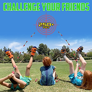 Funwares Sky Flight Launch Rocket for Kids, Giant Slingshot Catapults Whistling Foam Rockets Over 250 Feet, 100% Kid Powered Outdoor Fun