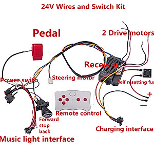 24 Volt Children Electric Car DIY Modified Wires and Switch Kit,with Remote Control, Self-Made 24V Baby Electric Ride On Car Accessories