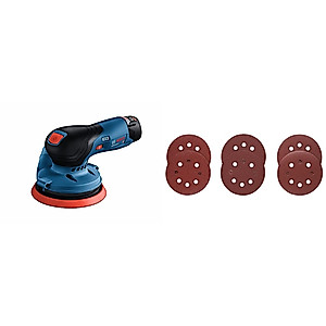 Bosch GEX12V-5N 12V Max Brushless 5 In. Random Orbit Sander (Bare Tool)&BOSCH SR5R000 6-Piece Assortment 5 In. 8 Hole Hook-And-Loop Sanding Discs
