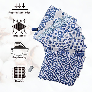 Caspi Crafts 8 Pcs Fat Quarters Fabric Bundles 18"x21", Quilting Fabric, Abstract Cotton Fabric, Precut Squares for Sewing, Quilting, Patchwork, Fabric for Crafts, DIY, (Soft Blue Patterns)