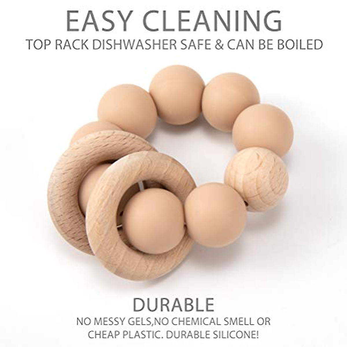 Silicone Baby Teether, Food Grade Silicone & Beech Baby Teething Toy, BPA Free (Sage)