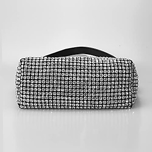 Rhinestone Purs for Women Clutch Purses Crystal Mini Top Handle Handbag Chain for Party(Hobo-Silver)