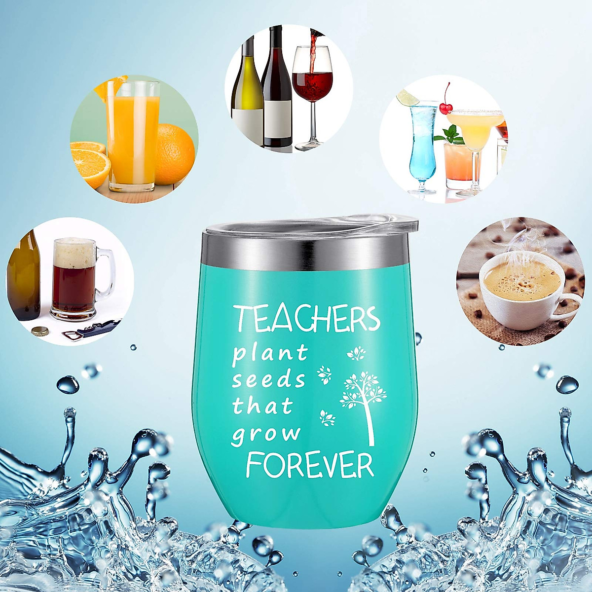2 Pack Teacher Appreciation Gifts for Women, Novelty Birthday Thank You Gift Graduation Gift for Teachers, Teachers Plant Seeds That Grow Forever, Double Insulate Wine Tumbler 12 oz (Rose Gold, Mint)