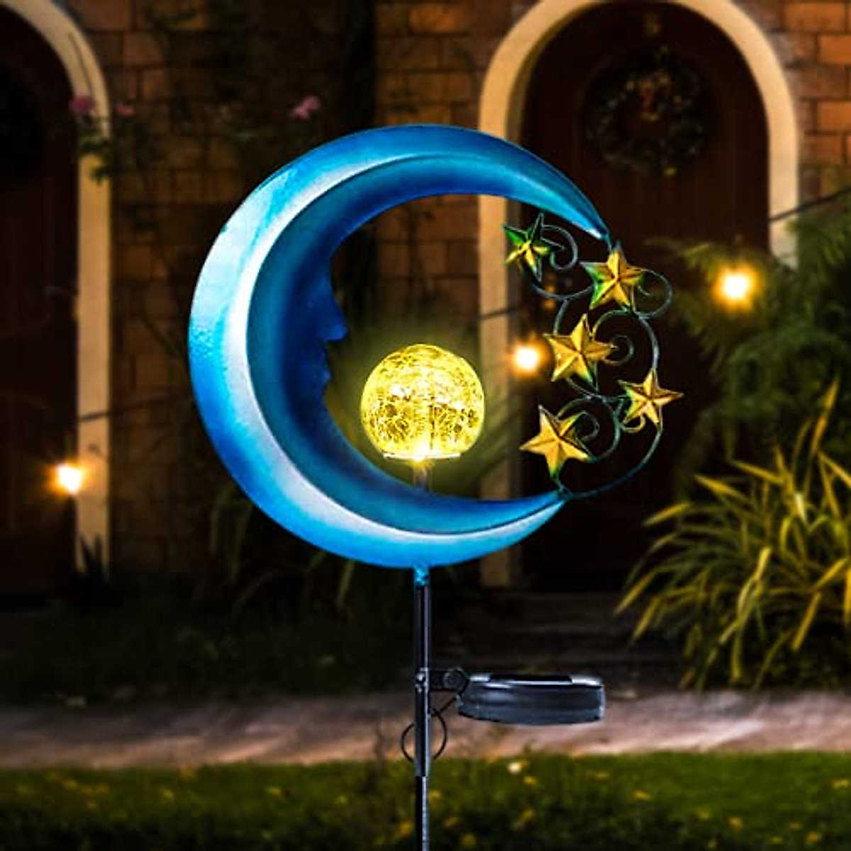 SmilingTown Solar Decorative Lights Outdoor Solar Moon Crackle Glass Globe Garden Decor Light Waterproof for Garden Patio Yard,Backyard Lawn Outdoor Decorations