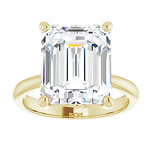 10K Solid Yellow Gold Handmade Engagement Ring, 5 CT Emerald Cut Moissanite Diamond Solitaire Wedding/Bridal Rings for Women/Her, Minimalist Anniversary Ring Gifts (4)