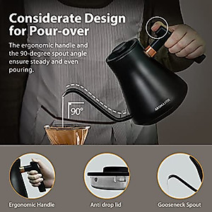Gooseneck Kettle with Temperature Control, Aromaster Electric Pour Over Coffee Tea Kettle, Stainless Steel, 2H Keep Warm, 1200 Watt Quick Heating Tea Pot,Auto Shutoff Boil-Dry Protection, 0.9L, Black