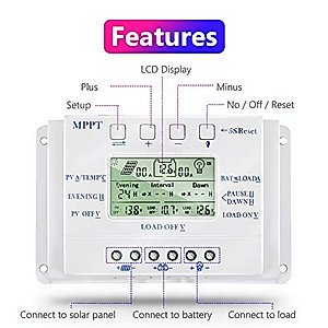 Fuhuihe Solar Charge Controller 10A MPPT T10A 12V 24V for Max 48V Input with Load Dual Timer Control Solar Regulator for Street LightingCompatible MPPT + PWM Charging Mode