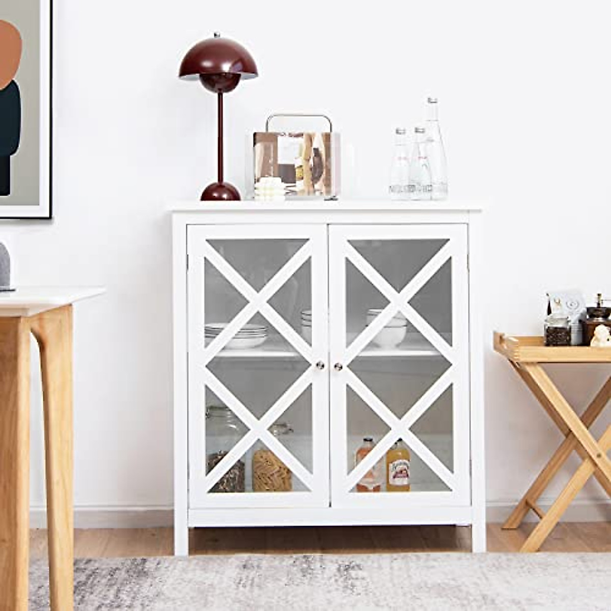 Giantex Buffet Cabinet with Storage, Kitchen Sideboard, 2 Door Credenza with Adjustable Shelf, Standing Cupboard, Wood Kitchenware Organizer for Living Room Entryway (White)