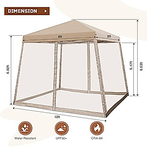 INTER HUT 10x10 Pop up Canopy Tent with Mesh Netting, Slant Leg Instant Screened House Gazebo, Beige