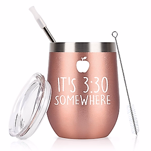 GINGPROUS It's 3:30 Somewhere Stainless Steel Wine Tumbler Glass with Lid and Straw, Funny Teacher Professor Gifts, Graduation Birthday Thank you Gifts for Teachers, 12 Oz Insulated Tumbler