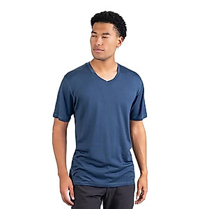 Woolly Clothing Men's Merino Wool V-Neck Tee Shirt - Everyday Weight - Wicking Breathable Anti-Odor - Deep Sea Blue - L