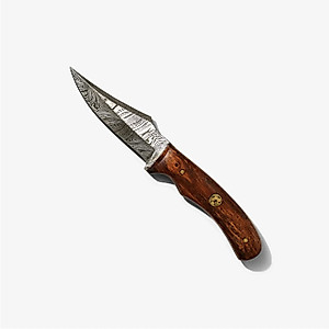 Titan International Knives Damascus Hunting and Skinner Knife | Handmade 1095 4340 Carbon Mix Hand Pounded | Rosewood Handle Fixed Blade Perfect for Hunting and Outdoor Camping with Leather Sheath