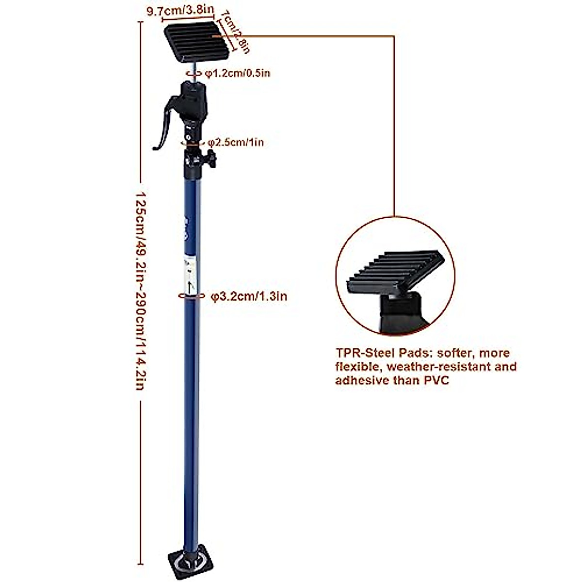 XINQIAO Third Hand Tool 3rd Hand Support System, Premium Steel Support Rod with 154 LB Capacity for Cabinet Jack, Drywall Jack& Cargo Bars, 49.2 IN- 114.2 IN Long, 4 PC, Blue