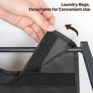 YATINEY Laundry Hamper with Wheels, Laundry Sorter 2 Section, Rolling Laundry Basket, 2 Pull-Out and Removable Laundry Bags, for Laundry Room, Badroom, Rustic Brown LS22BR