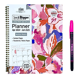 PlanAhead See IT Bigger April 2024 - June 2025 Monthly/Weekly Large Planner 8.5" x 11"and SUHEYLA Twin Fluresten Pen