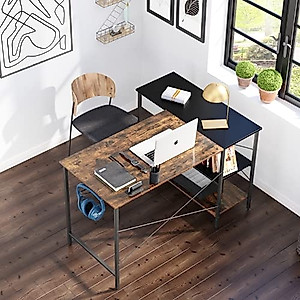 L-Shaped Black Linen + Retro Double Color Matching Desk
