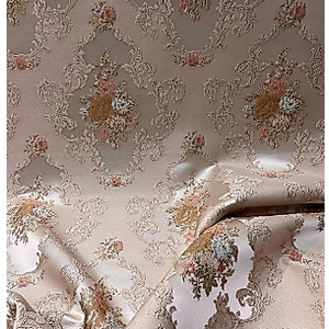 Decora Furnishings Luxurious Woven Jacquard Victorian Floral Damask Design Heavy Fabric for Upholstery Chair Window Treatment Craft - Renaissance Rococo - 54" Width - Fabric by The Yard (Peach)