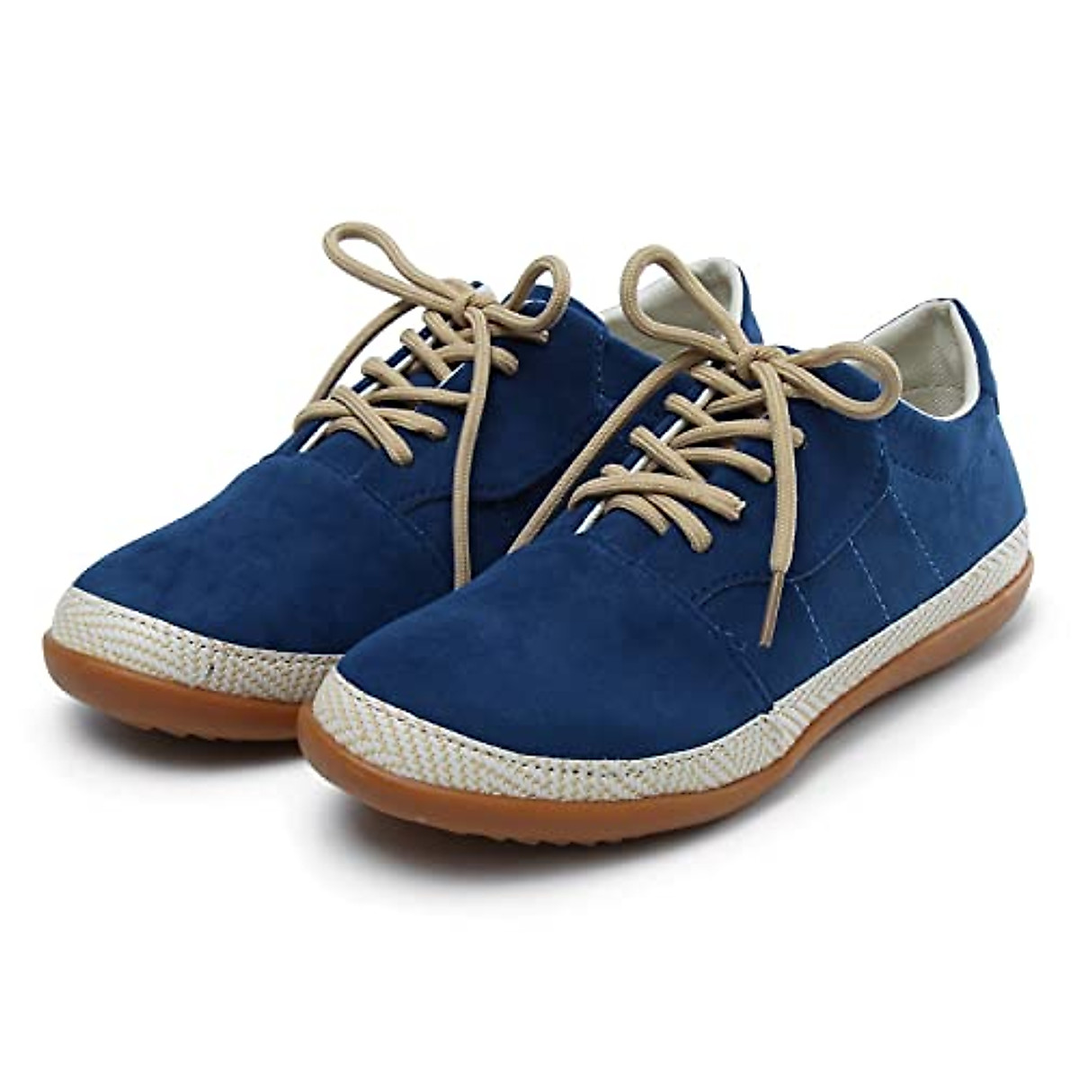Women Sneakers Slip On Wide Single Up Women Shoes Lace Casual Suede Toe Breathable Comfortable Flat Summer Shoes (Blue, 6.5-7)