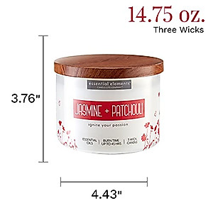 Essential Elements by Candle-lite Scented Candles, Jasmine & Patchouli Fragrance, One 14.75 oz. Three-Wick Aromatherapy Candle with 45 Hours of Burn Time, Off-White Color