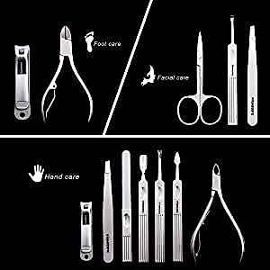 FAMILIFE Manicure Set, Nail Kit 11 in 1 Gifts for Men him Pedicure Kit Stainless Steel Mens Manicure Kit Professional Leather Pedicure Tools Mens Grooming Kit with Dark Green Travel Case Nail Clippers