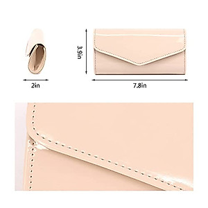 jascaela Women's Patent Leather Envelope Evening Clutch Purses Solid Color Casual Mini Crossbody Bag - Nude