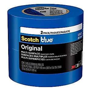 ScotchBlue Original Multi-Surface Painter's Tape, 1.88 Inches x 60 Yards, 2 Rolls, Blue, Paint Tape Protects Surfaces and Removes Easily, Multi-Surface Painting Tape for Indoor and Outdoor Use