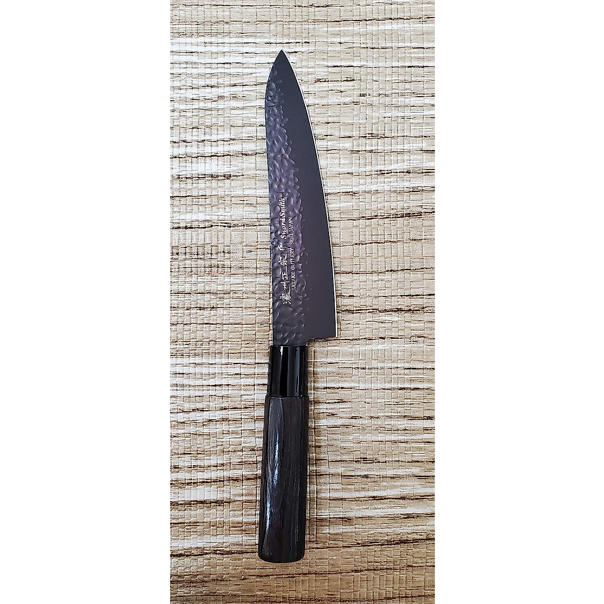 Satake Made in Japan Traditional Hammered Black Rust Resistant Molibdenium, Titanium Coated Chef's Knife (806-039 Santoku Blade 170mm)