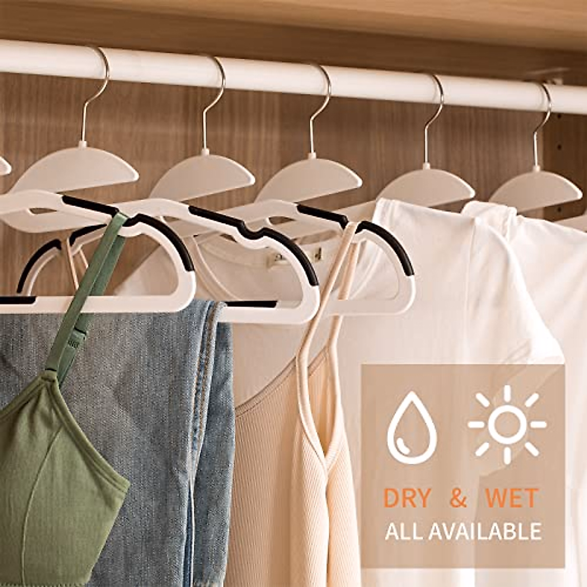 DAMAHOME 50PK Coat Hangers Non Slip - Space Saving Plastic Clothes Hangers, Slim Pant Hangers, U-Slide, Heavy Duty, 360°Swivel Hook, White