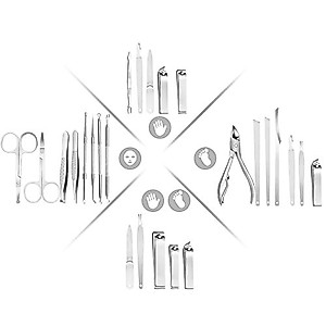 ESARORA Manicure Set, 20 in 1 Stainless Steel Professional Pedicure Kit Nail Scissors Grooming Kit with Mirror and Black Leather Travel Case, Double Layer