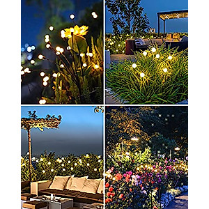 Otdair Solar Garden Lights-New Upgraded 4 Pack 8 LED Solar Powered Firefly Lights 4 Pack Solar Firefly Lights Outdoor Waterproof Vibrant Garden Lights for Patio Pathway Decoration,Warm White