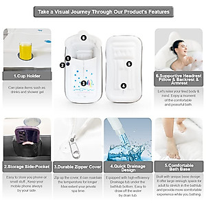 Nevife Inflatable Blow Up Bathtub with Bath Base,Headrest,Cup Holder and Pocket Storage,Foldable/Portable Free Standing Bath Tub for Adult Spa, Ideal for Hot Bath/Ice Bath 63"x35.4"x35.4"(Grey)